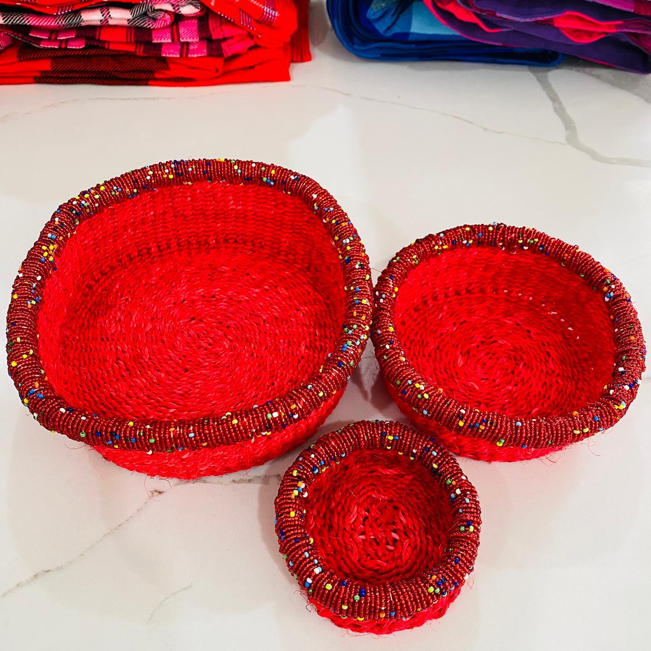 Red African Beaded Baskets - AV Australia