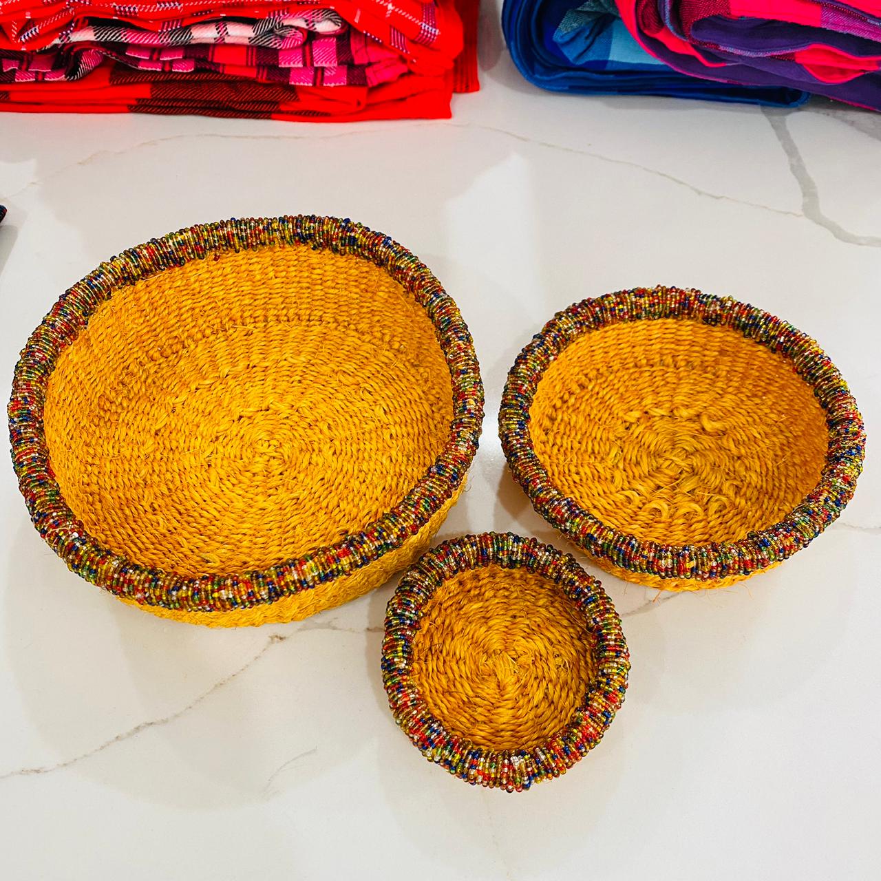 Mustard African Beaded Baskets - AV Australia