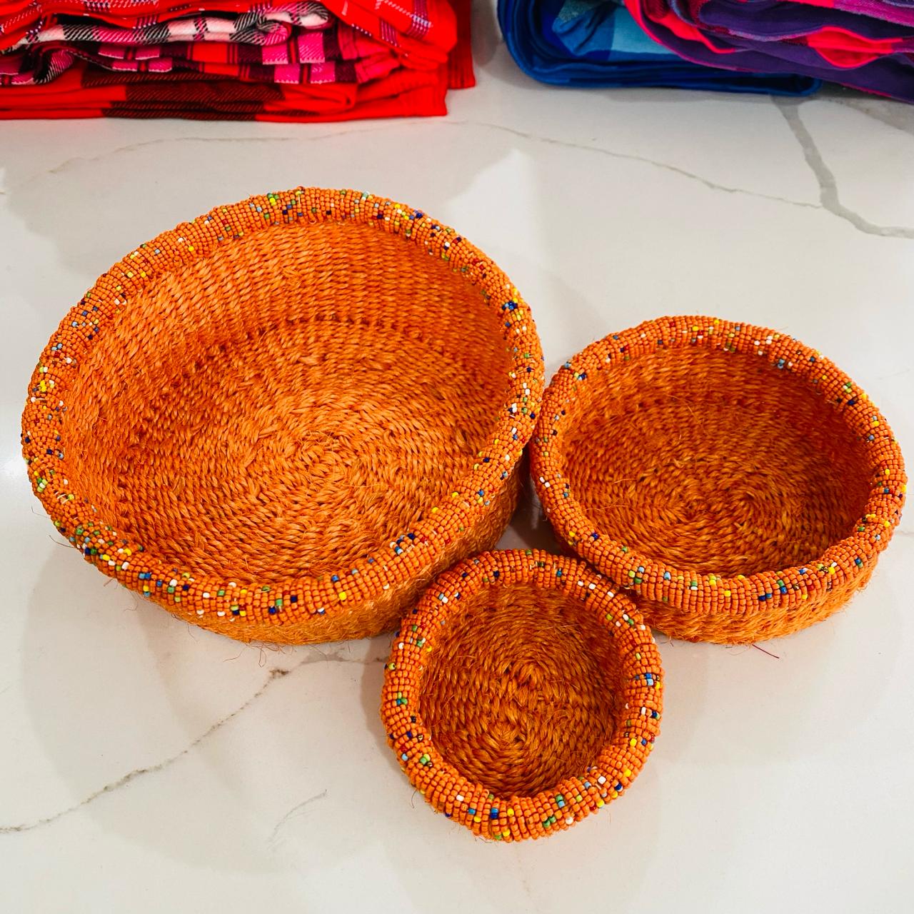 Orange African Beaded Baskets - AV Australia