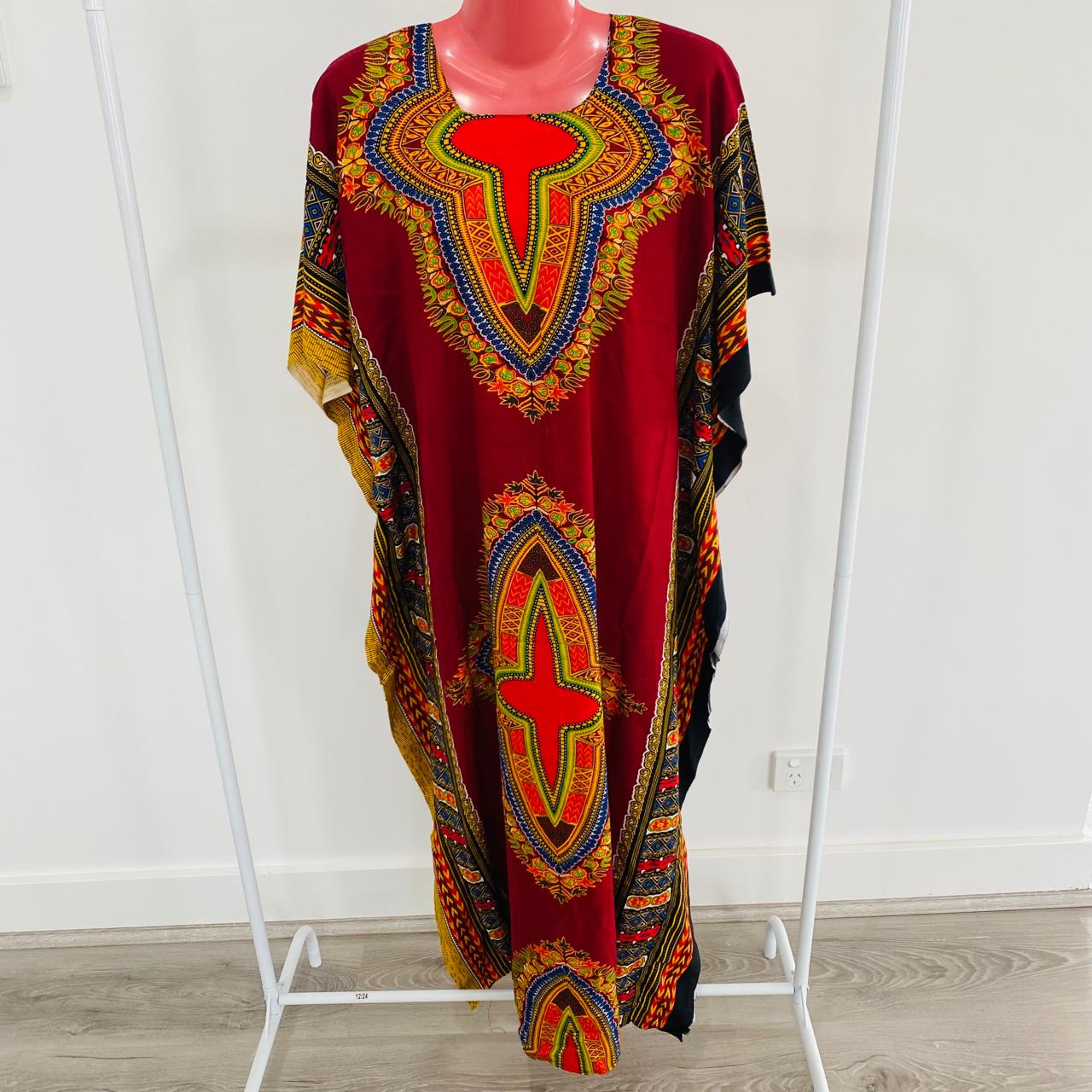 Maroon African Print Kaftan - AV Australia