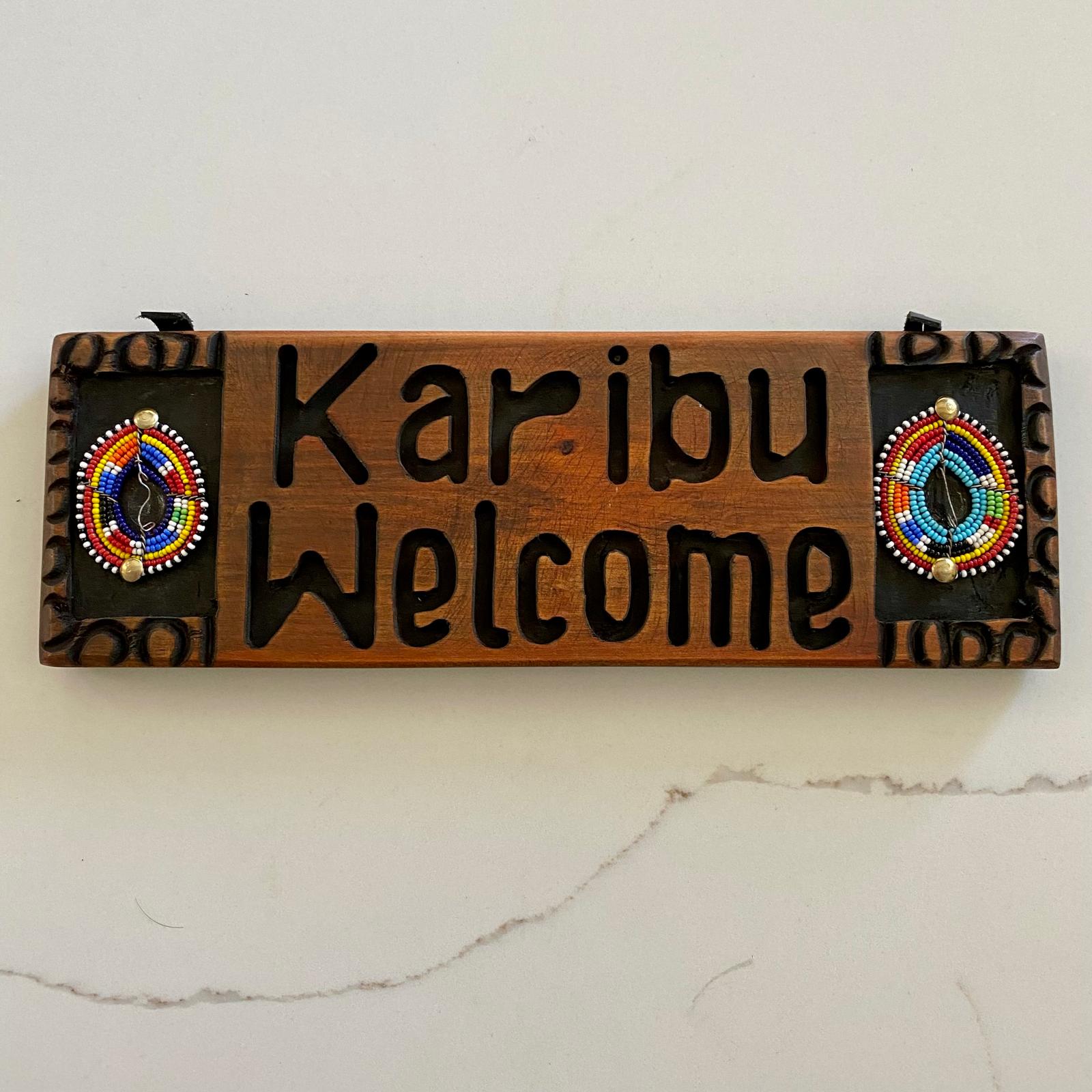 Handmade Karibu/Welcome Wood Nameplate - AV Australia